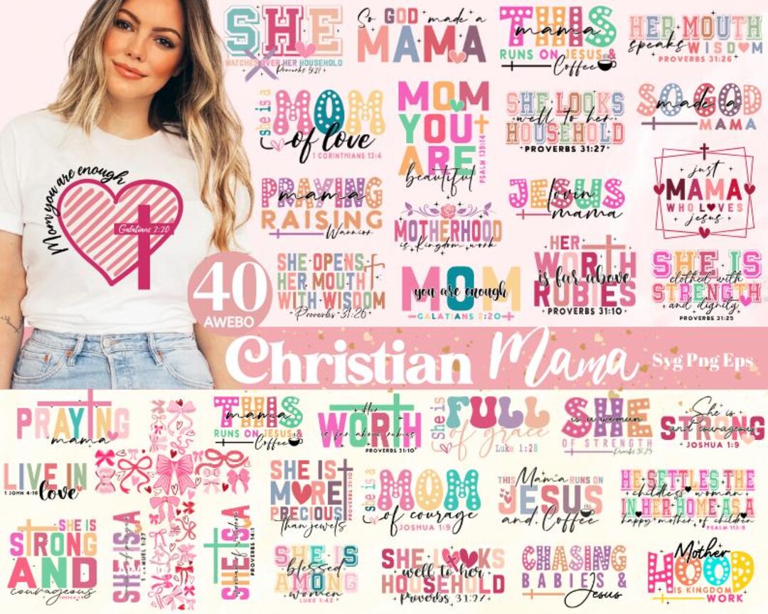 40 Colorful Christian Mama Svg Png Bundle, Mom Life Svg, Mom Bible ...