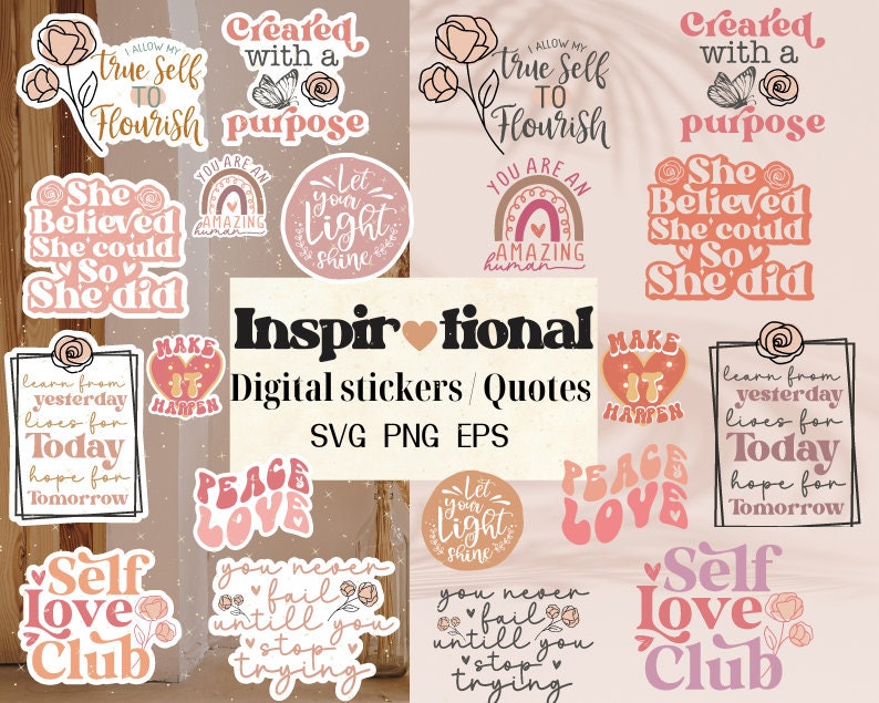 Boho Motivational Quotes Svg Png Bundle Printable Stickers - Etsy