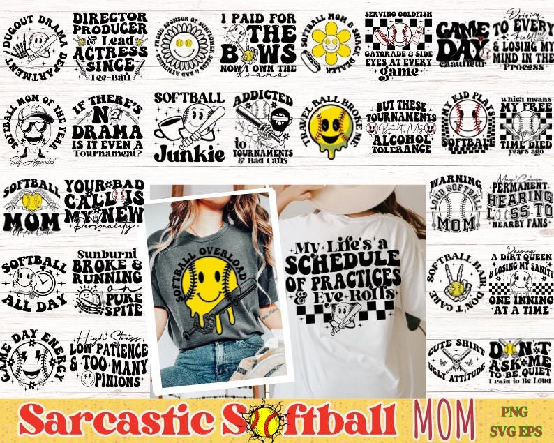 Retro Sarcastic Softball Mom SVG PNG Bundle, Proud Softball Mom Svg ...