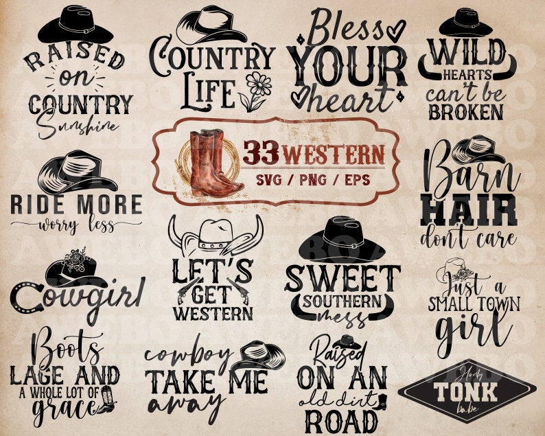 Western Svg Png Bundle | Country Svg | Cowboy Hat Svg | Cowgirl Hat Svg ...