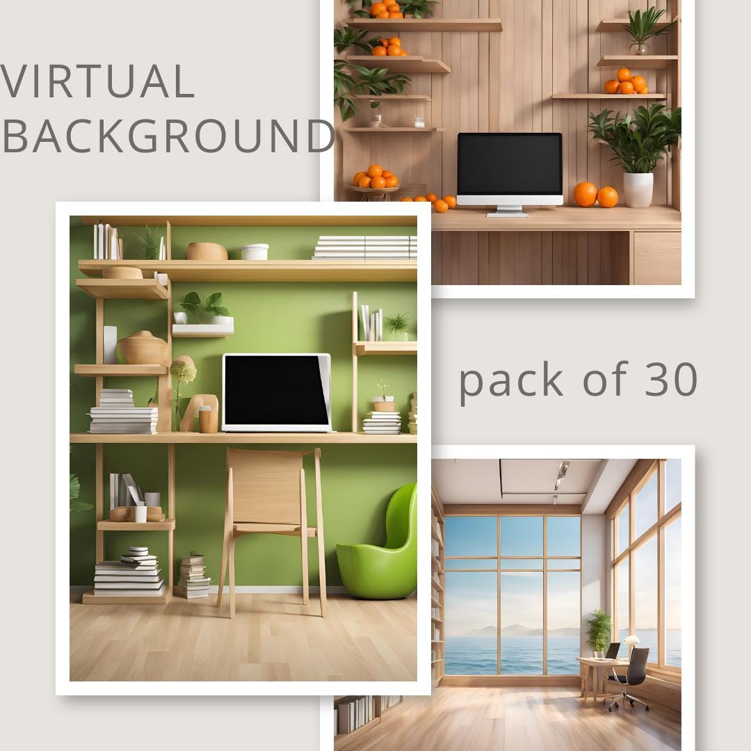 Zoom Virtual Background, Pack of 30 Rustic Wooden Style, Modern Home ...