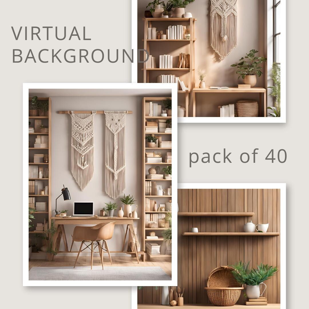 Zoom Virtual Background, Pack of 40 Rustic Wooden Style, Modern Home ...