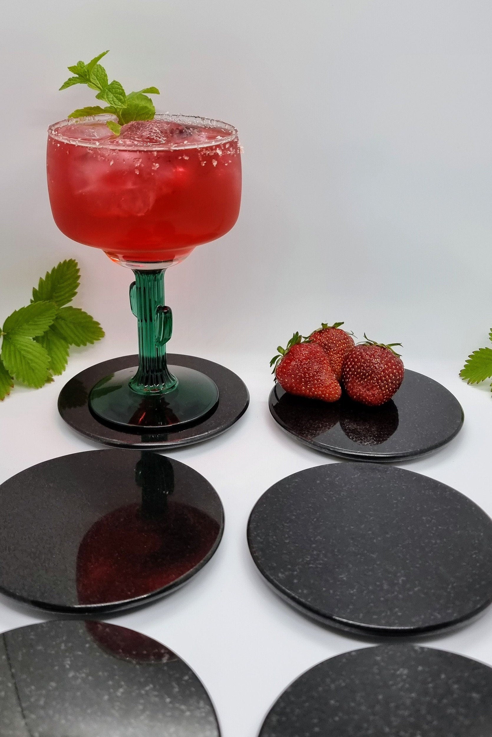 Stone Coasters Set Gift Idea Premium Product Black Granite | Etsy