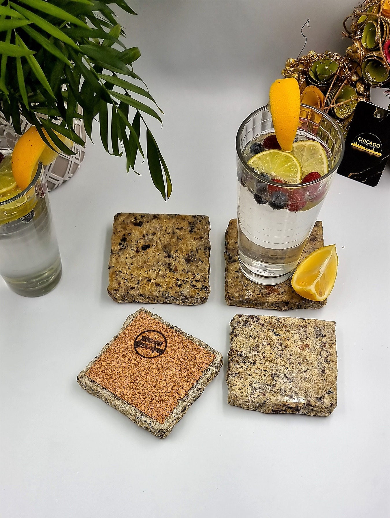 Granite Coaster Set, Natural, Granite, Stone, Coasters, Brown, Gift ...