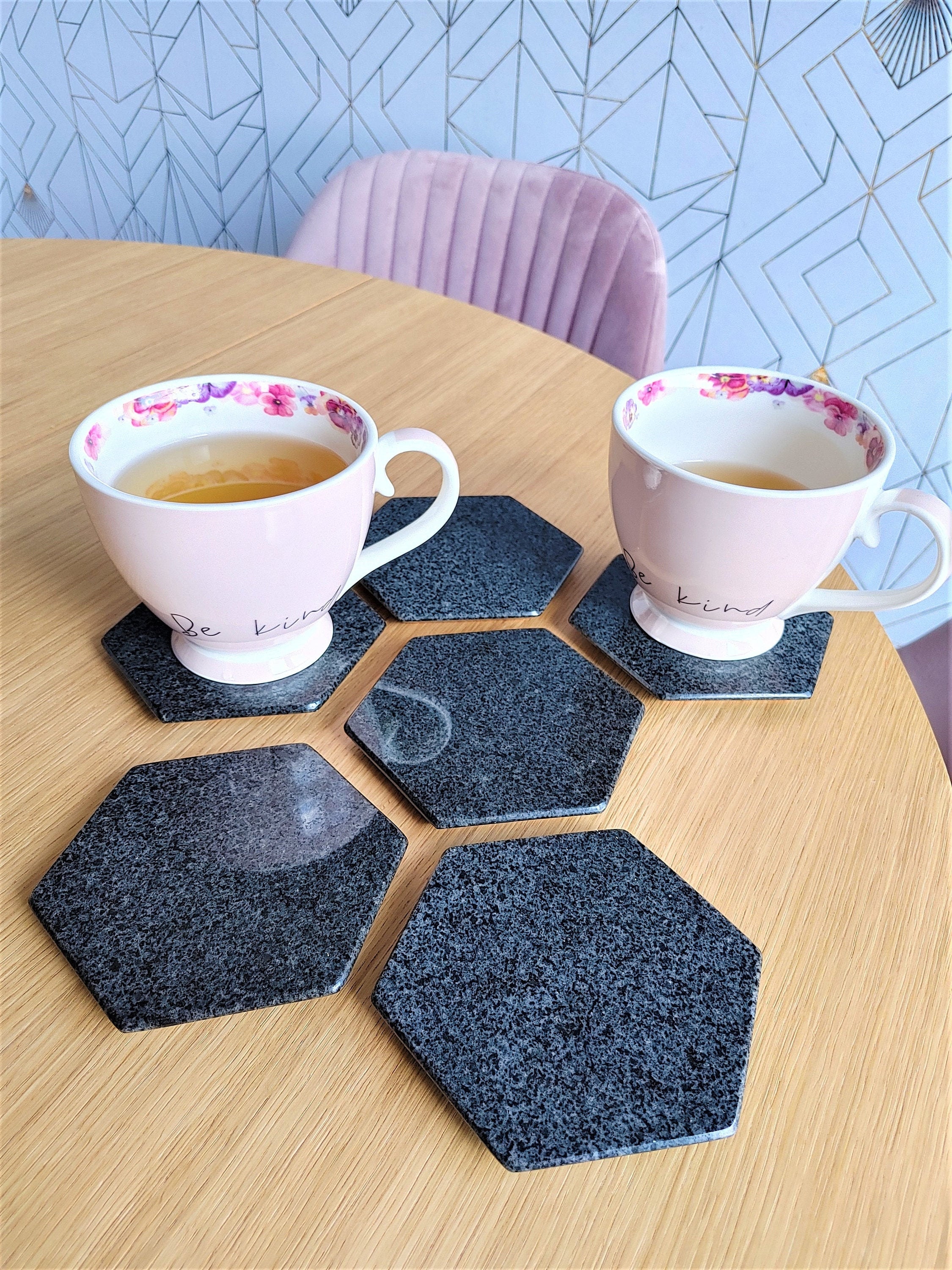 Hexagon Coasters, Natural Granite, Stone, Gift Idea. Table Coasters ...