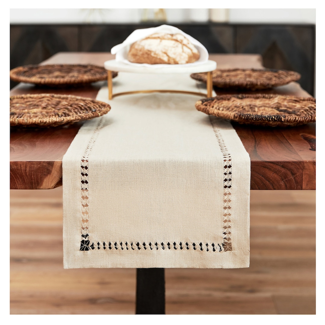 Linen Table Runner. Natural Hemstitched. Various Sizes Available. Table ...