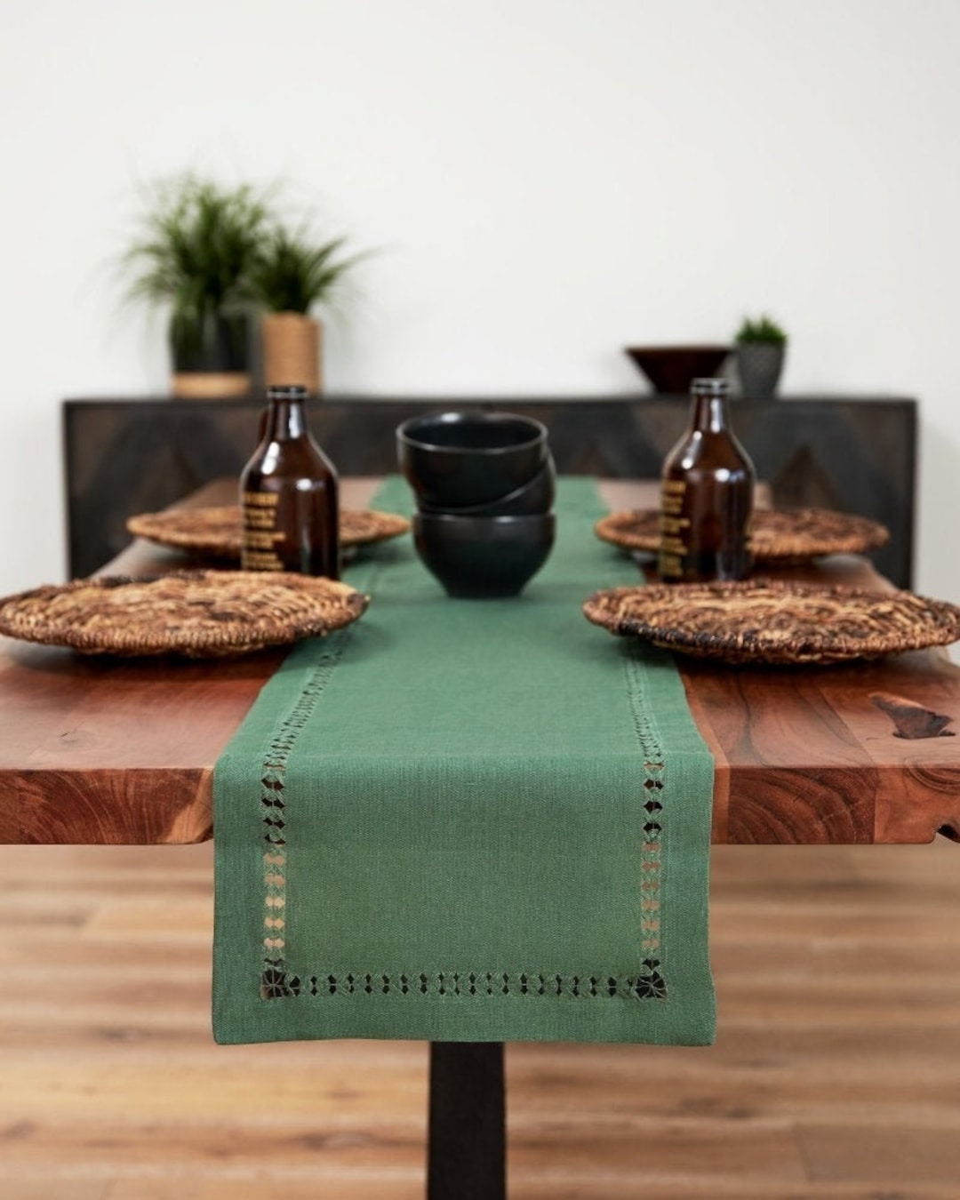 Hemstitched Linen Table Runner in Forest Green. Various Sizes Available ...