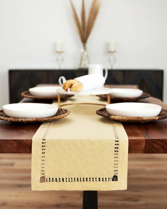 Beige Hemstitched Linen Table Runner. Various Sizes Available. | Etsy