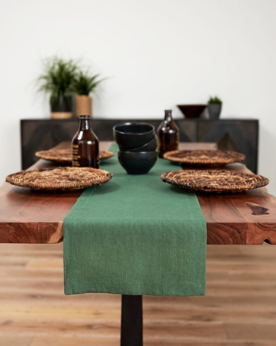 Linen Table Runner in Forest Green. Various Sizes Available. | Etsy