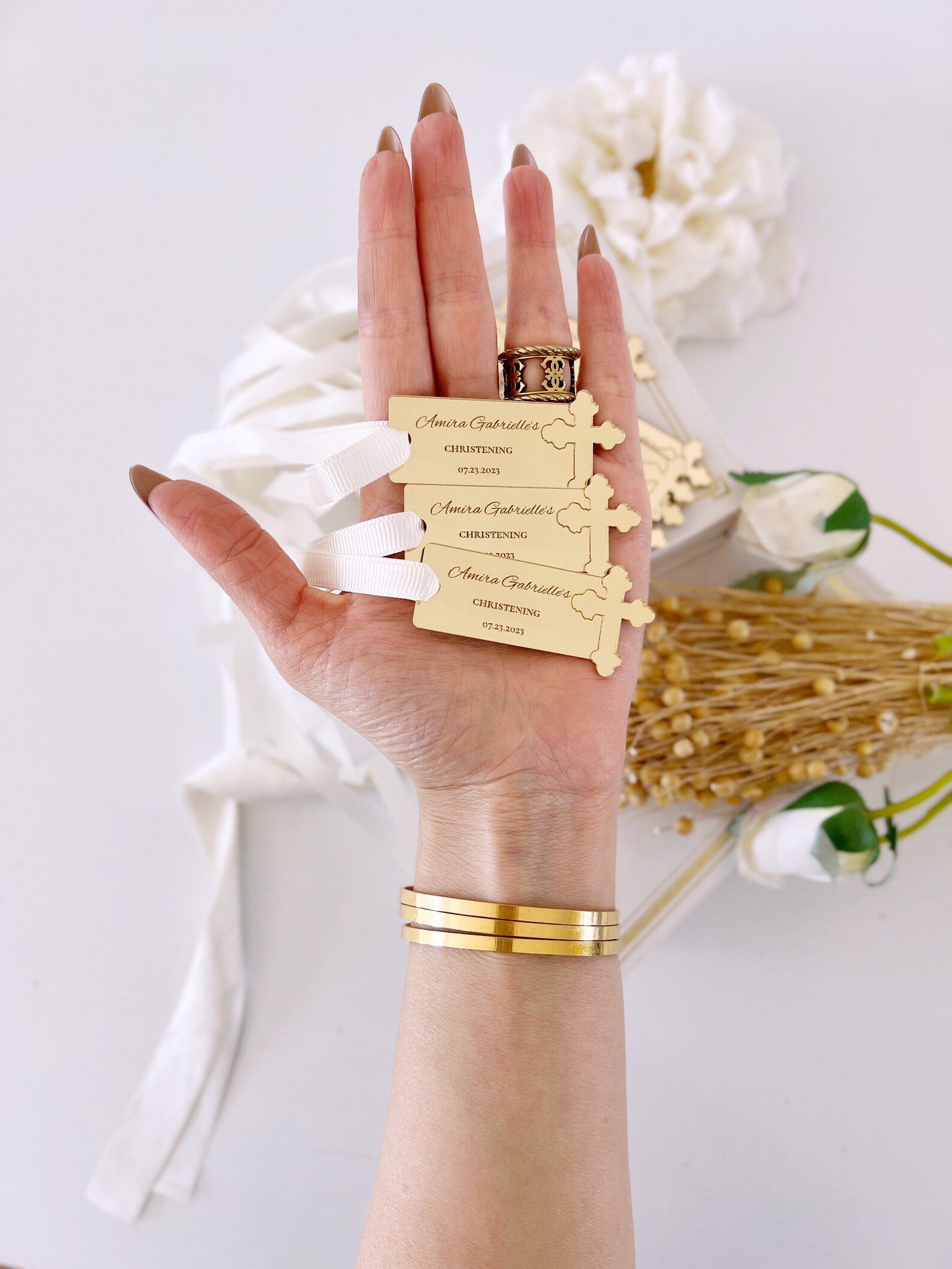 Personalized Cross Name Tag Acrylic Mirror Baptism Tag - Etsy