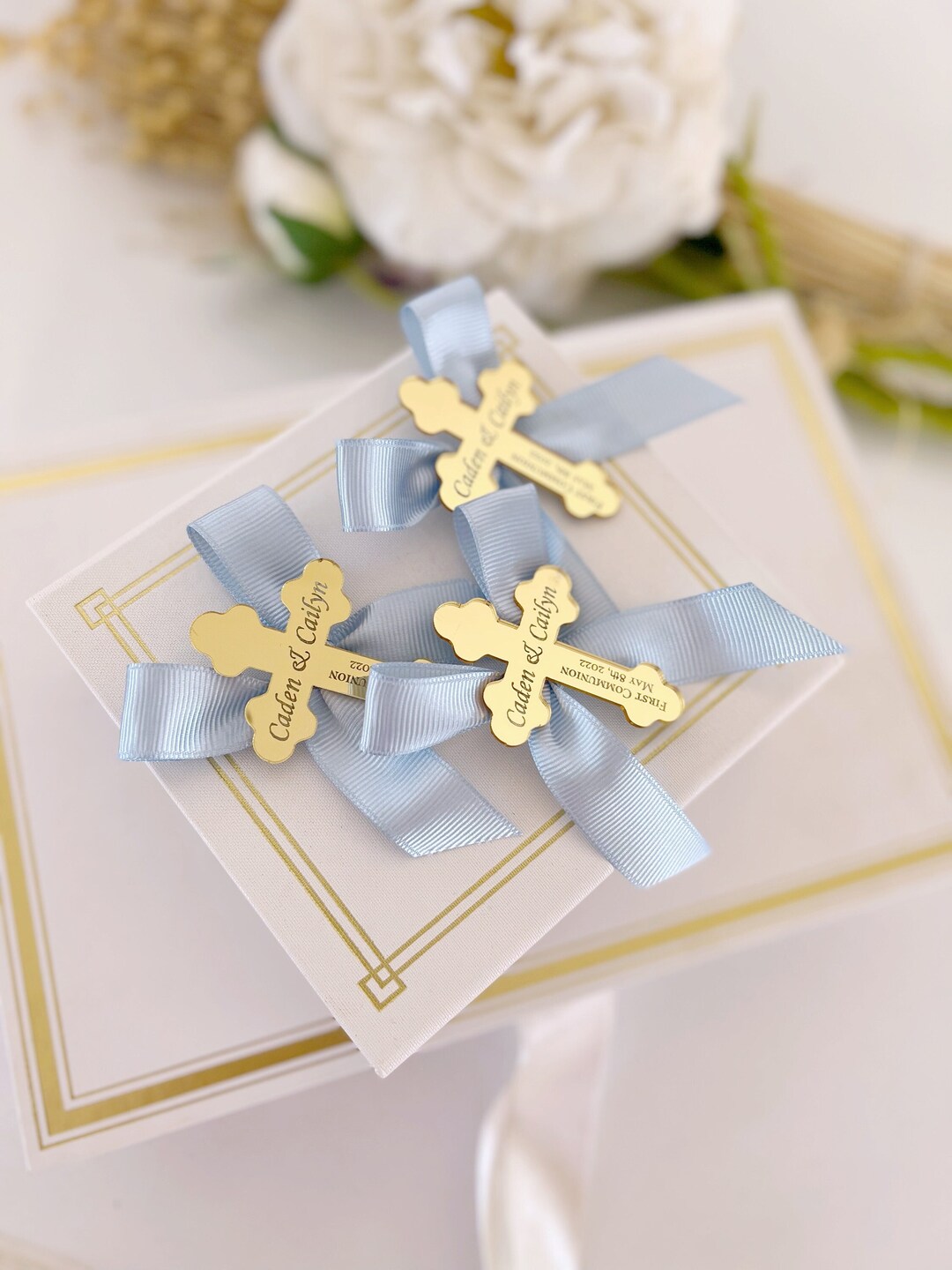 Personalized Baptism Favor Tag, Acrylic Mirror Gold Cross Tags, Thank ...