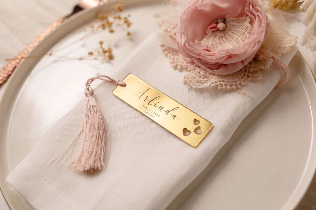 Luxury Place Cards, Gold Acrylic Mirror Tag, Personalized Wedding Name ...