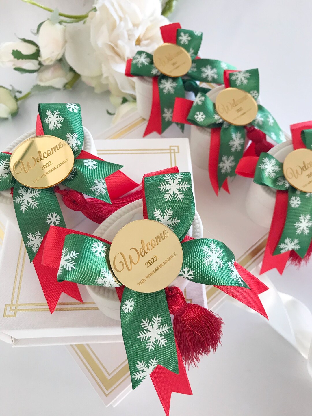 Personalized Christmas Favor Boxes: Velvet Candy Box With Gold Tag - Etsy