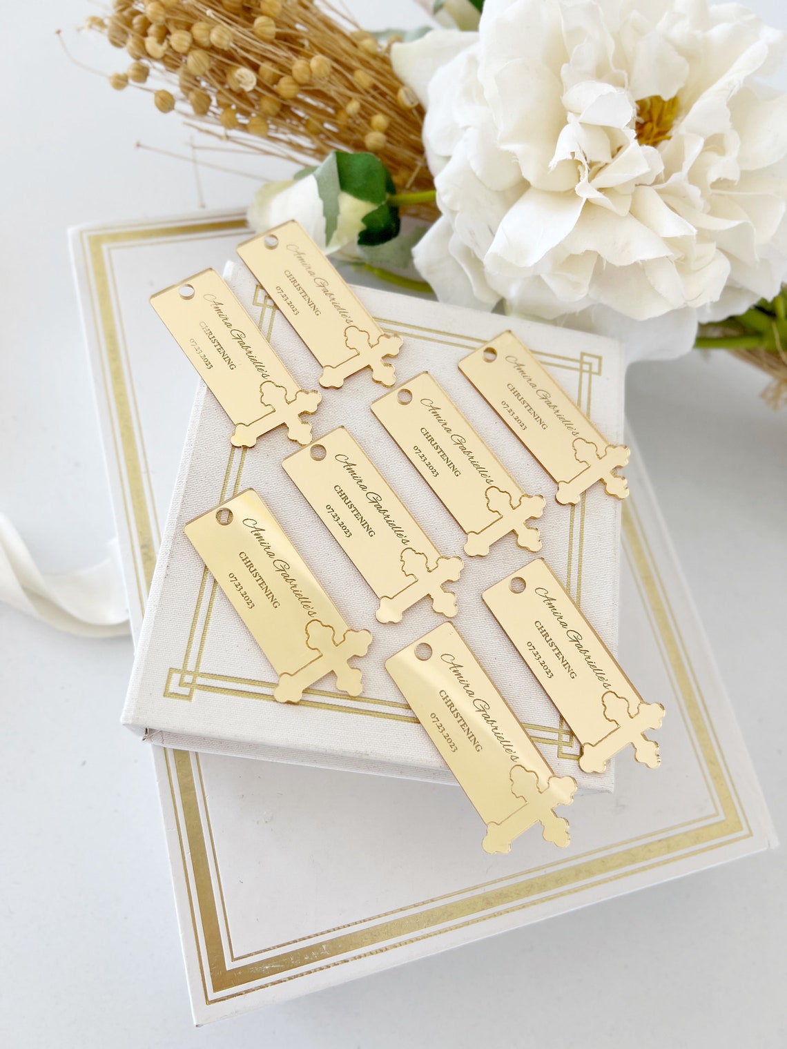 Personalized Cross Name Tag Acrylic Mirror Baptism Tag - Etsy