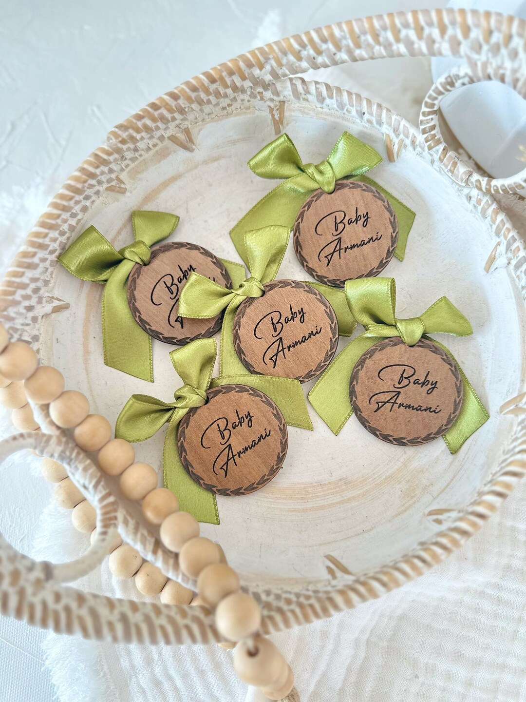 Welcome Baby Wood Name Tag, Custom Green Wedding Tag, Wedding Name Tag ...