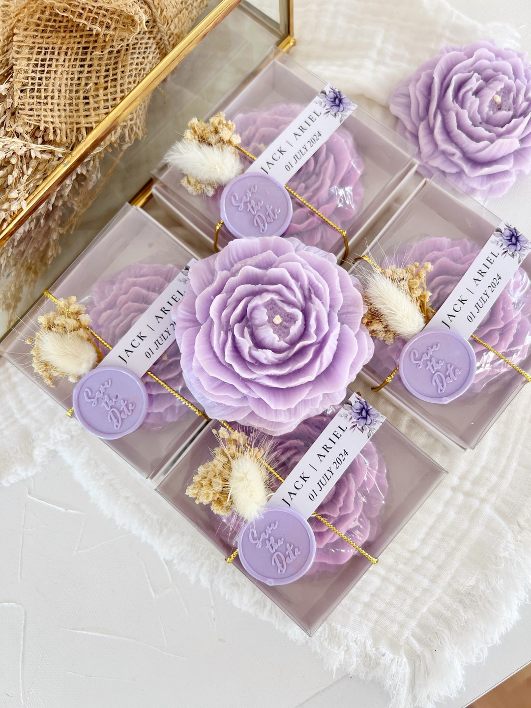 Lilac Peony Candle Wedding Favor: Personalized Scented Gift - Etsy