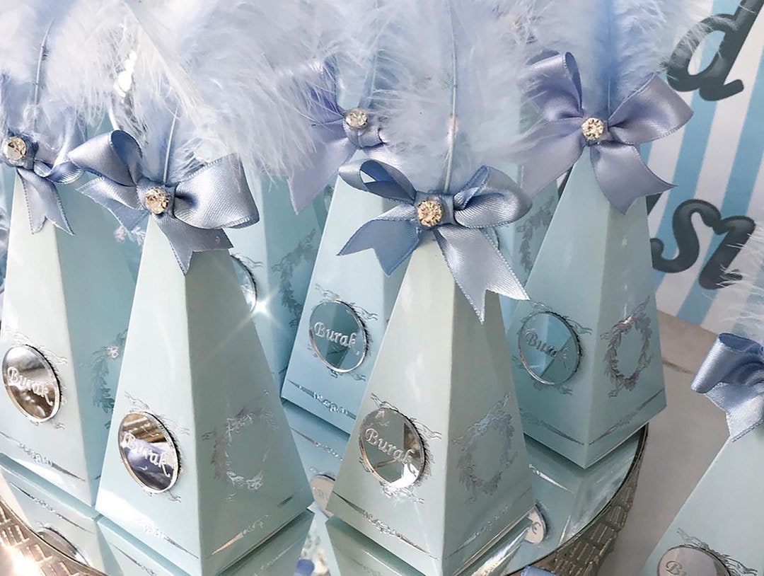 Blue Silver Personalized Empty Cone Box, Candy Chocolate Sweet Box ...