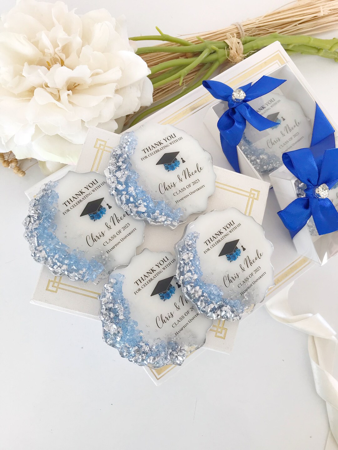 Blue Silver Graduation Favors, Personalized Graduation Magnet, Class of ...