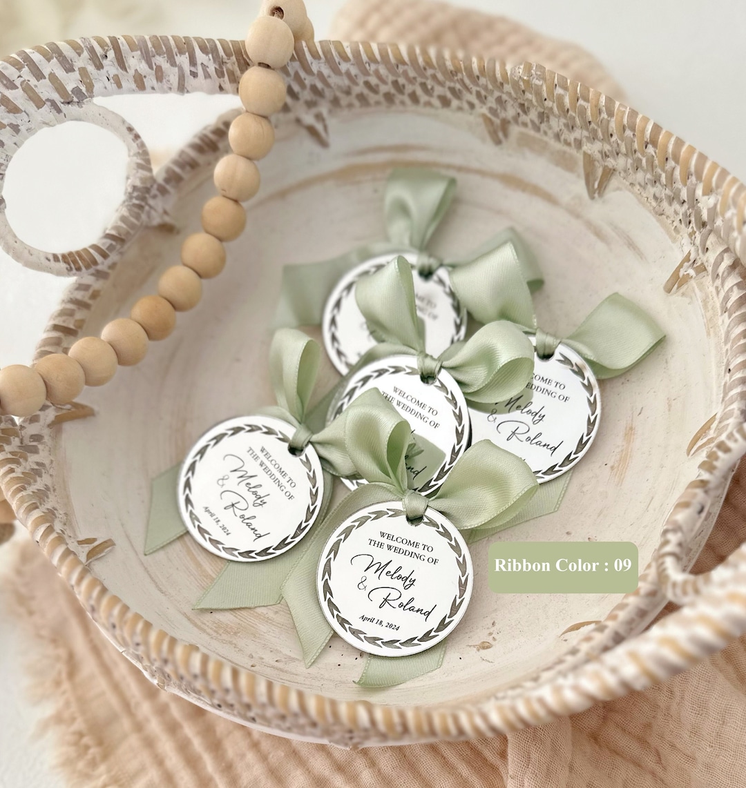 Custom Saga Green Wedding Tags, Wedding Name Tag, Save the Date Tag, 30 ...