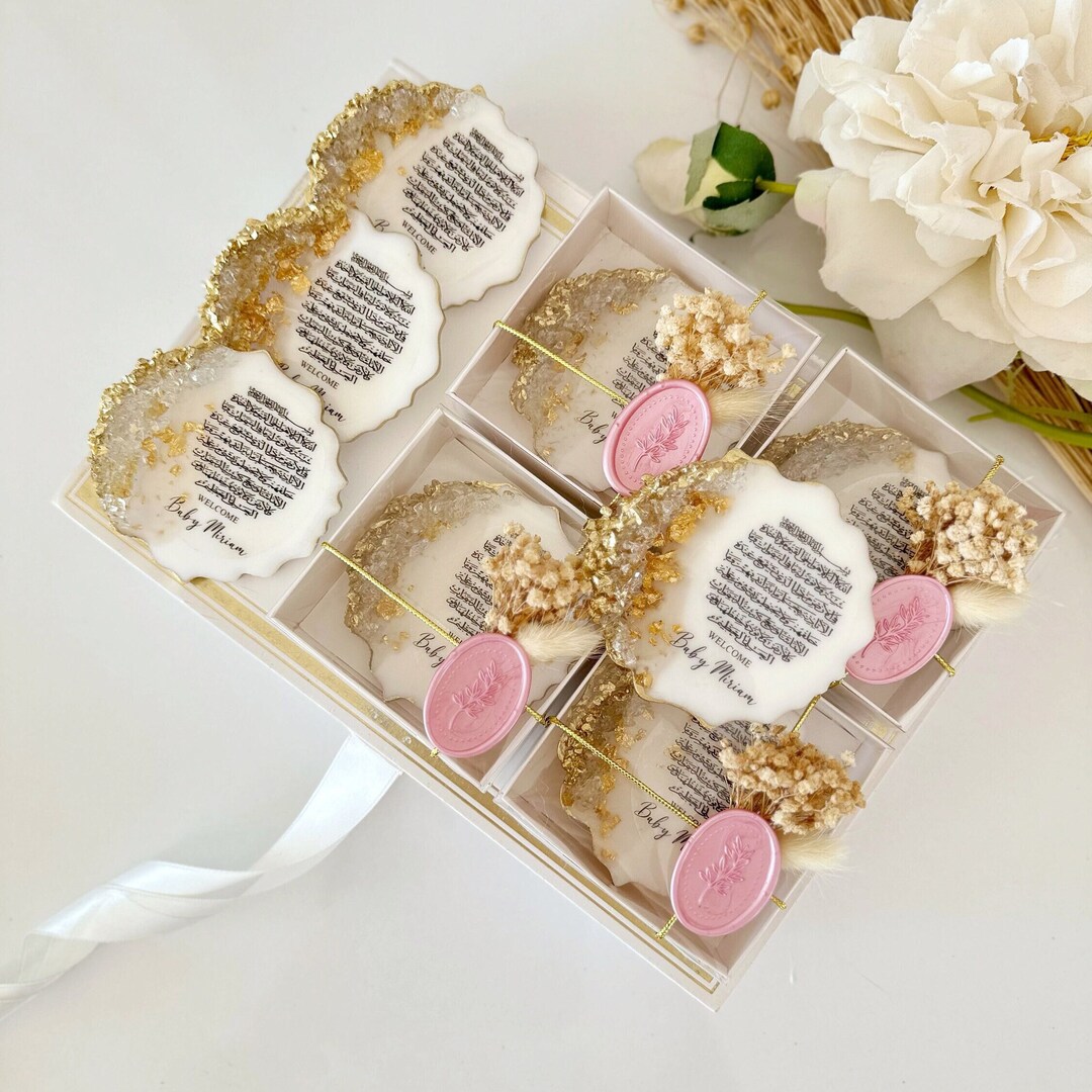 Pink Gold Islamic Baby Shower Favors, Muslim Baby Shower Favors, Epoxy ...