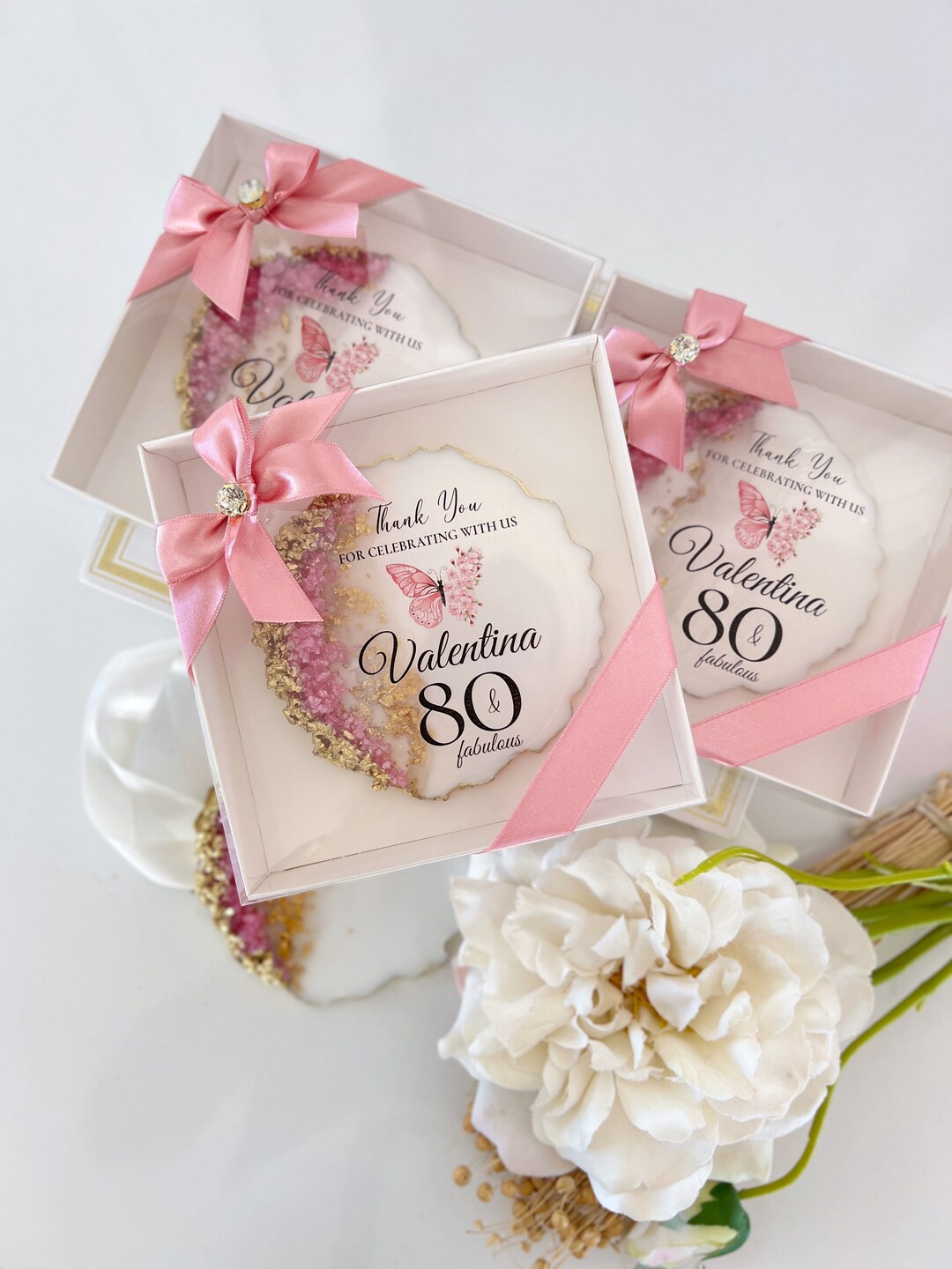 Pink Gold Luxury Coaster Party Favors, 30th, 40th, 50th, 80th, 90th ...
