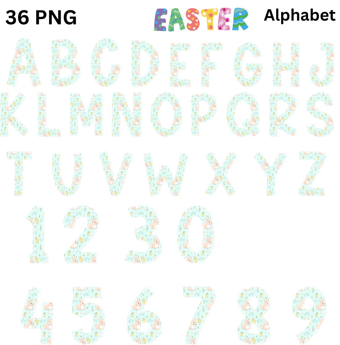 Watercolor Easterl Alphabet Letters Clipart PNG Set of Easter , 26 ...