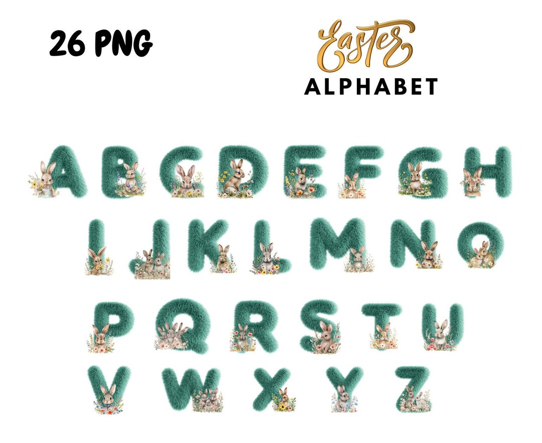 Watercolor Easterl Alphabet Letters Clipart PNG Set of Easter , 26 ...