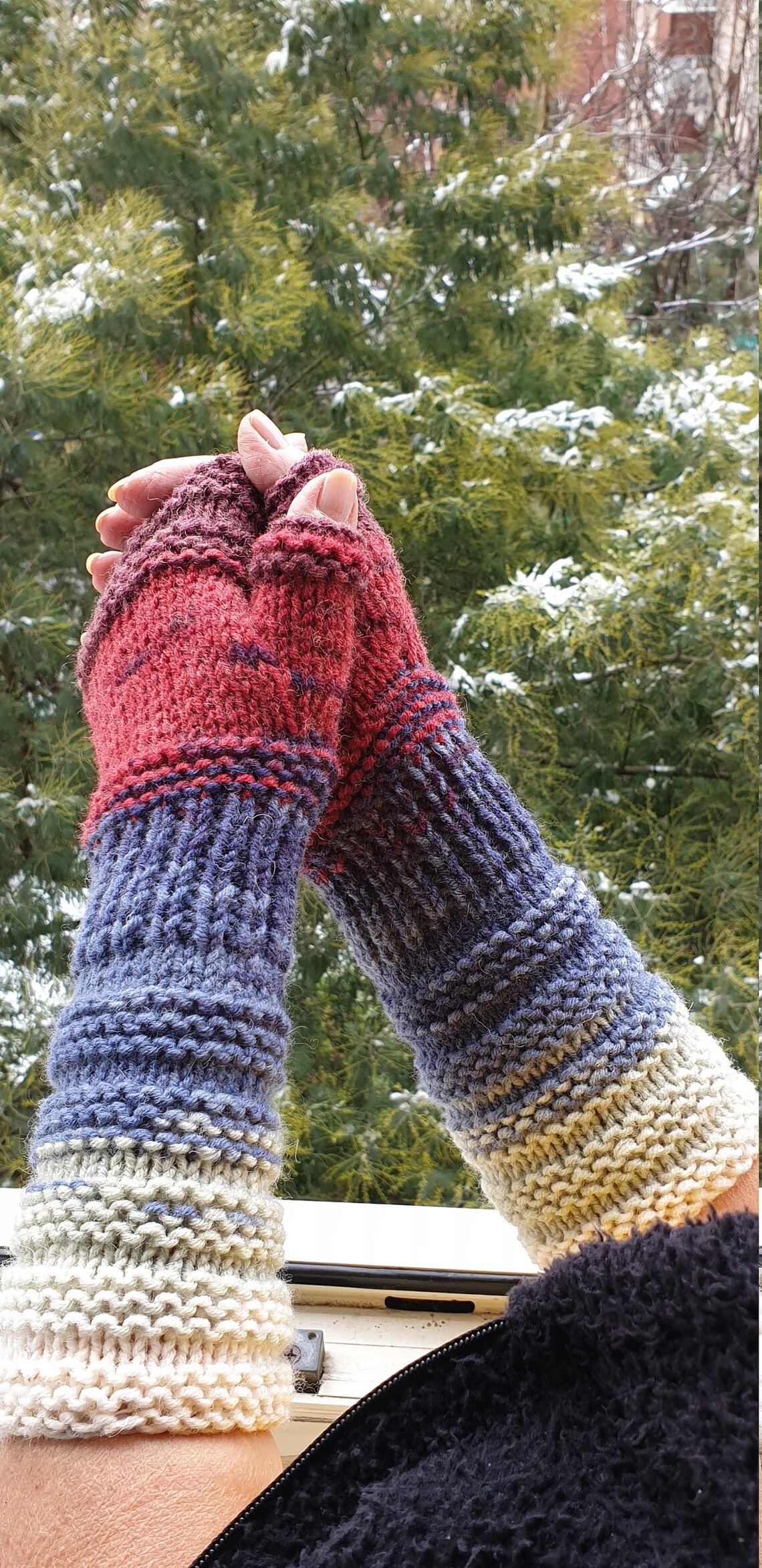 Long Fingerless Variegated Wool Gloves Multi-colored Arm - Etsy