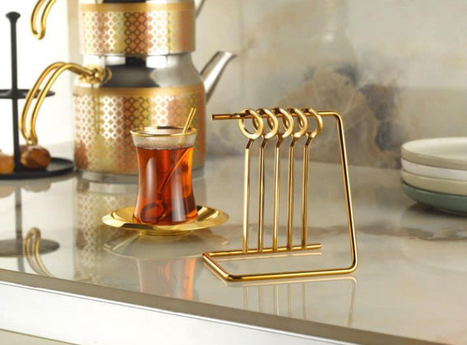 Gold Titanium Teaspoon and Stand,shiny Gold Coffee Spoons, Tea Stirring ...