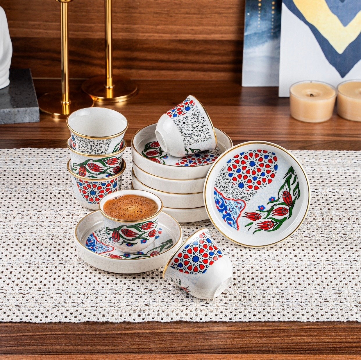 Evil Eye Designed Turkish Coffee Set, Turkish Coffee Cups Set, Espresso ...