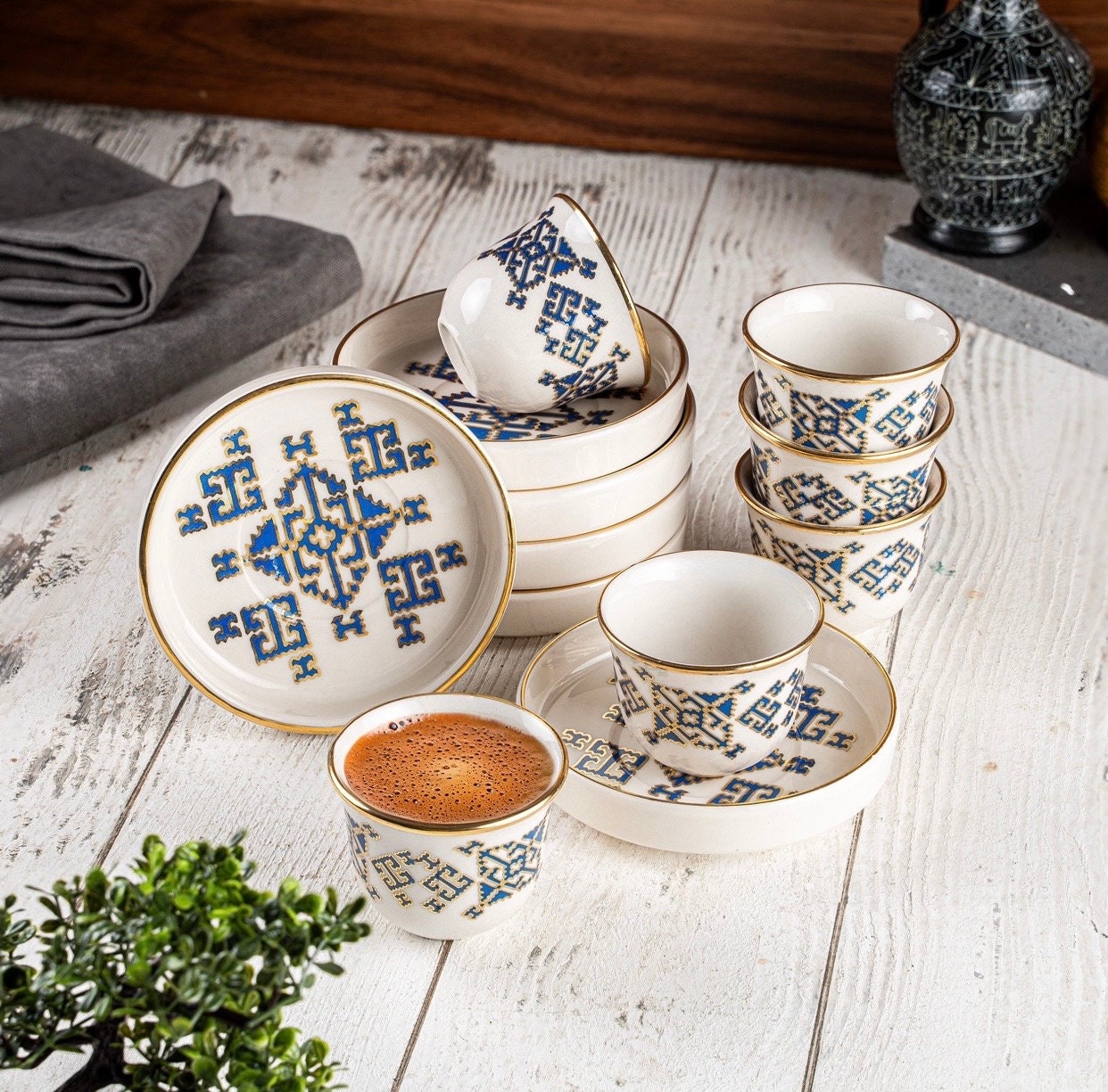 Evil Eye Designed Turkish Coffee Set, Turkish Coffee Cups Set, Espresso ...