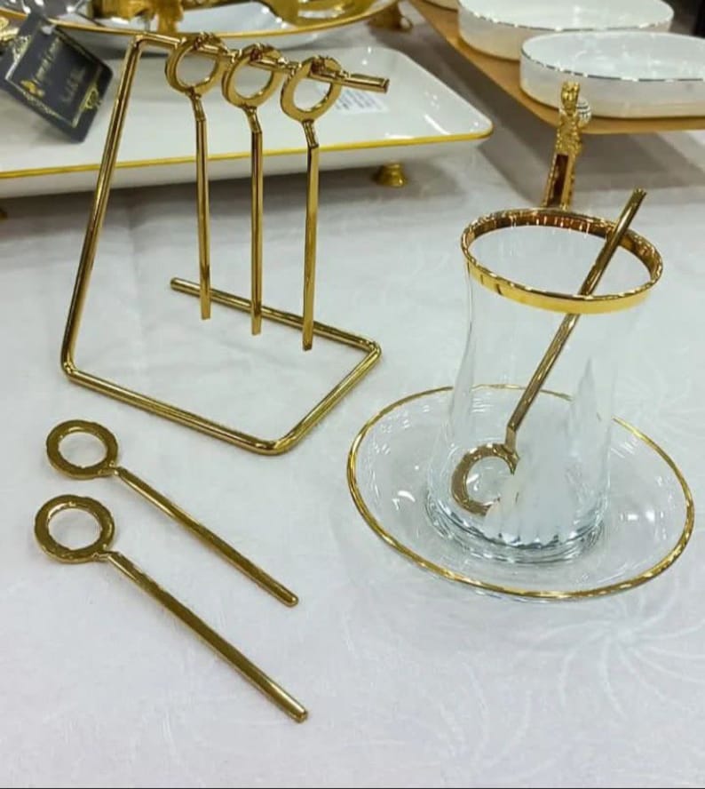 Gold Titanium Teaspoon and Stand,shiny Gold Coffee Spoons, Tea Stirring ...
