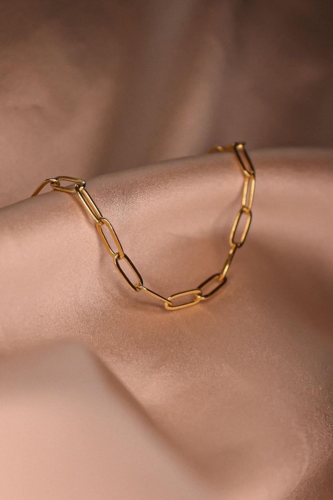 14K Gold Paperclip Chain Necklace, Real Gold Paper Clip Chain Necklace ...