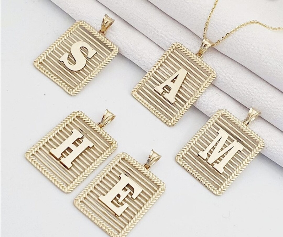 14K Gold Cube Chain Letter Necklace, 14k Solid Gold Initial Necklace ...