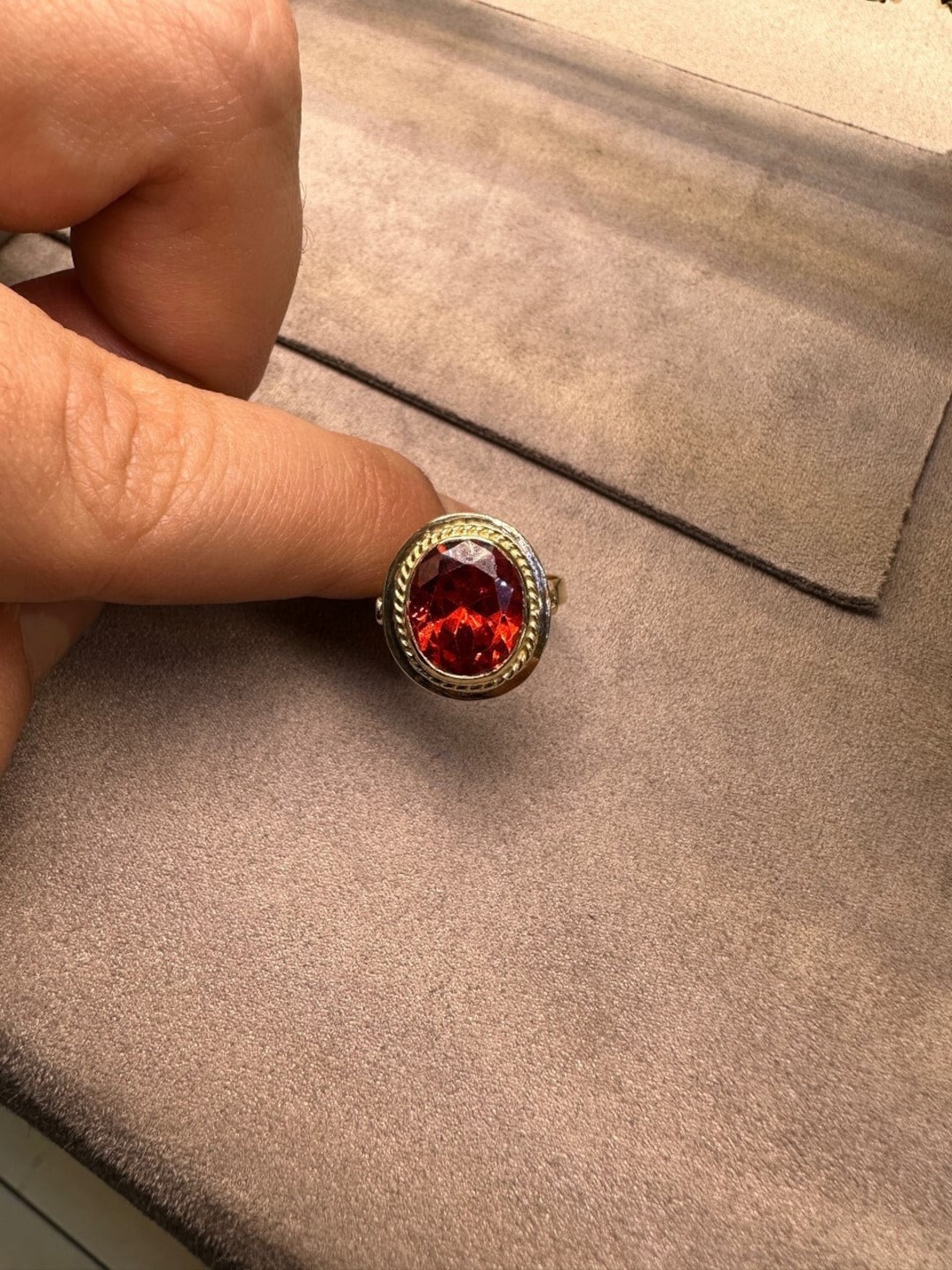 14K Solid Gold Natural Garnet Ring, 14K Handmade Ring, 14K Vintage Ring ...