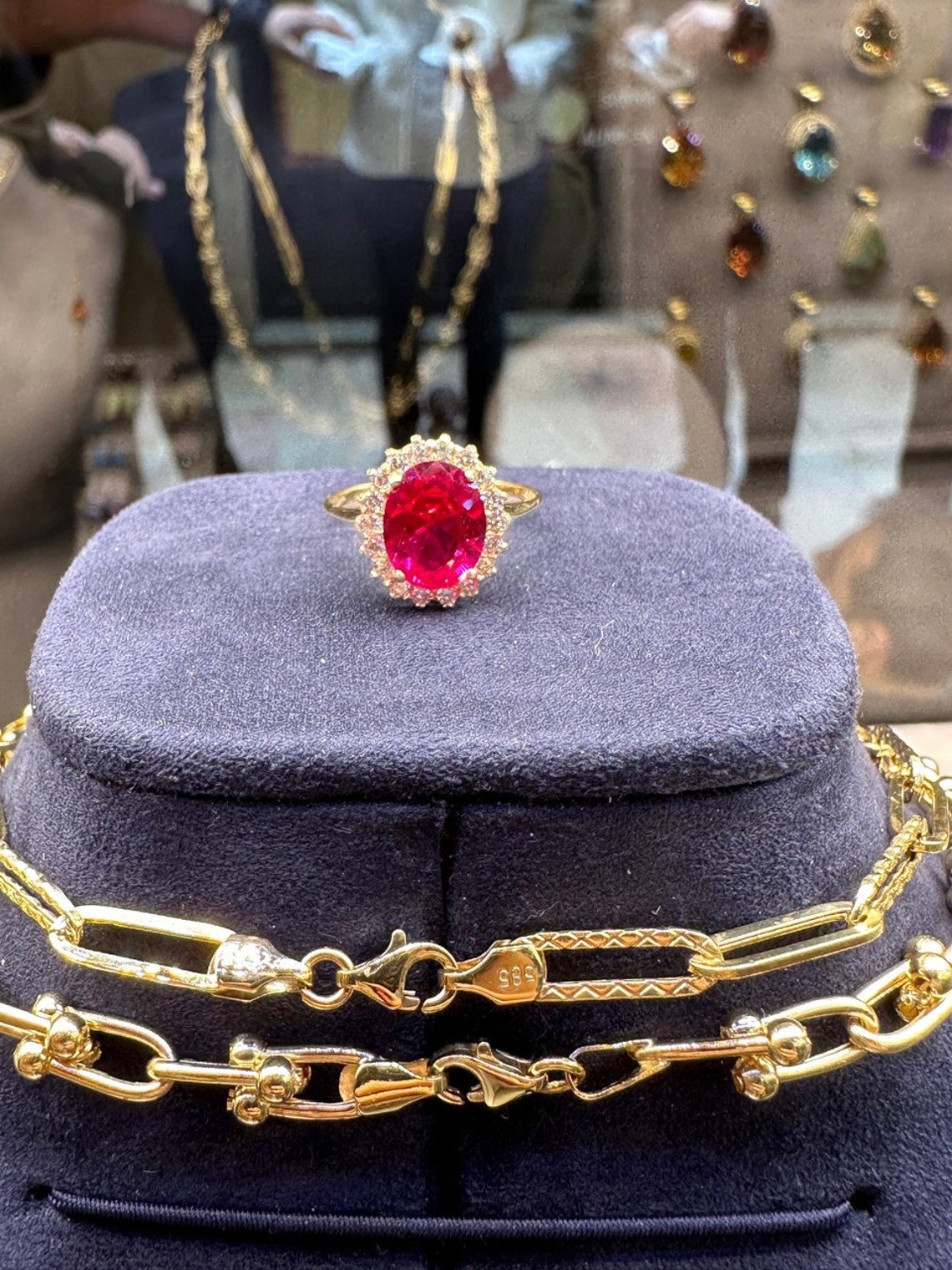 14ct Solid Gold Ruby Ring 18K Stacking Ring Ruby Cz Ring - Etsy