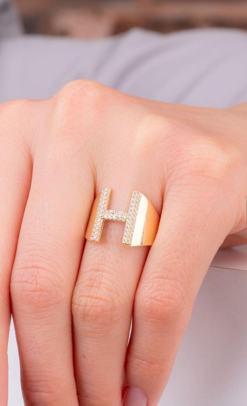 14K Solid Gold Letter Ring, 14K Initial Ring, 18K Name Ring, 14K Custom ...