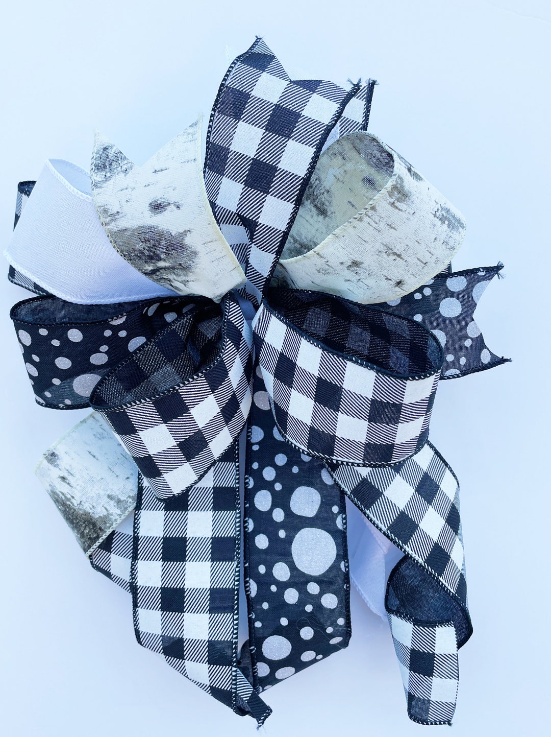 Black and White Plaid Farmhouse Bow: Wreath, Lantern, Mailbox Decor - Etsy