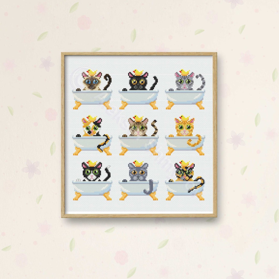 Bathroom Mini Cats Cross Stitch Patterns Funny Cat Cat - Etsy