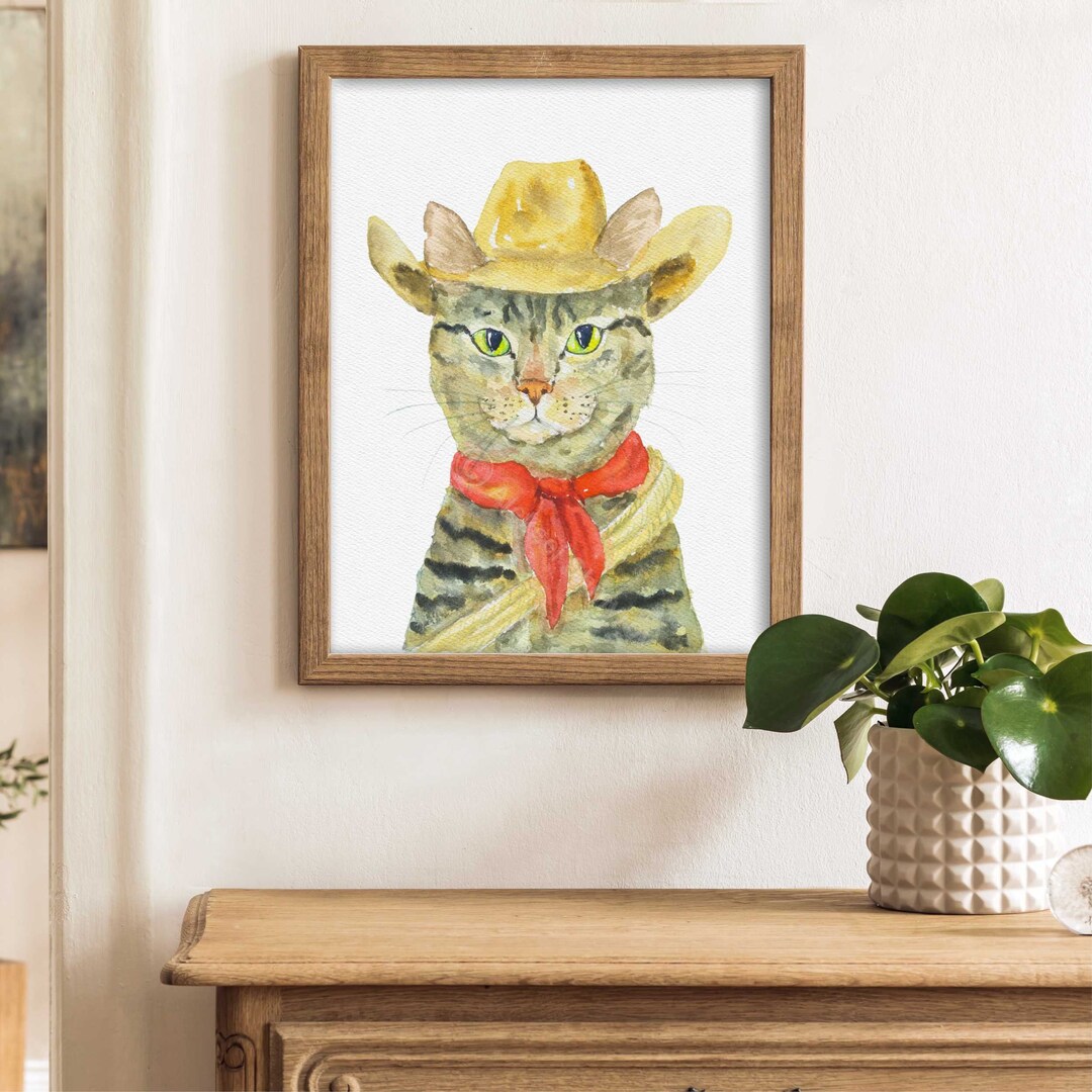 Tabby Cat Cowboy Cat Art Print Cat Decor Kids Room Decor - Etsy