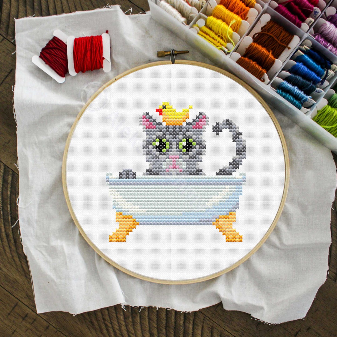 Bathroom Tabby Cat Tiny Cross Stitch Pattern Funny Cat Cat - Etsy