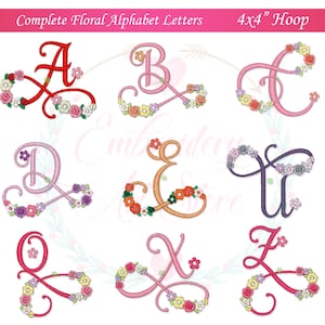 Flowers Alphabet Set Machine Embroidery Designs, 4x4 Inch, Rose Letter ...