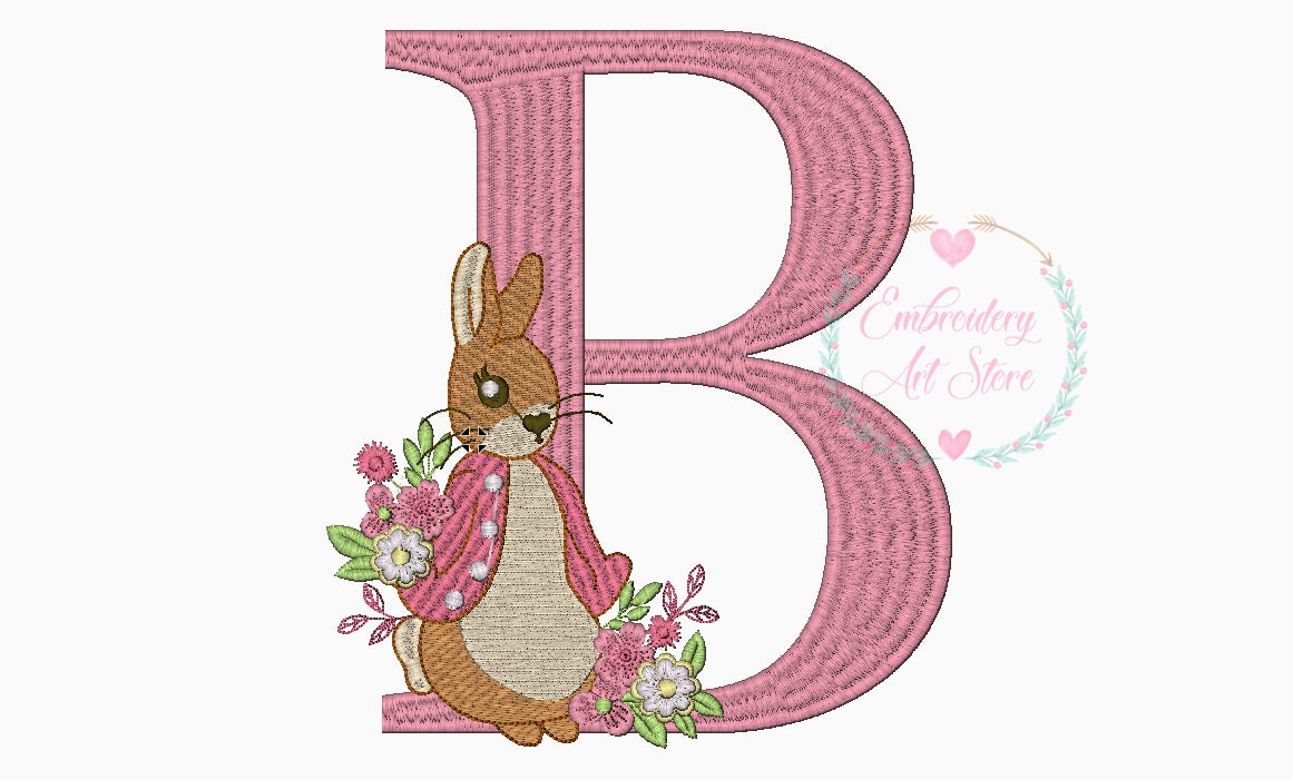 Peter Rabbit With Flowers Alphabet Machine Embroidery Designs - Etsy