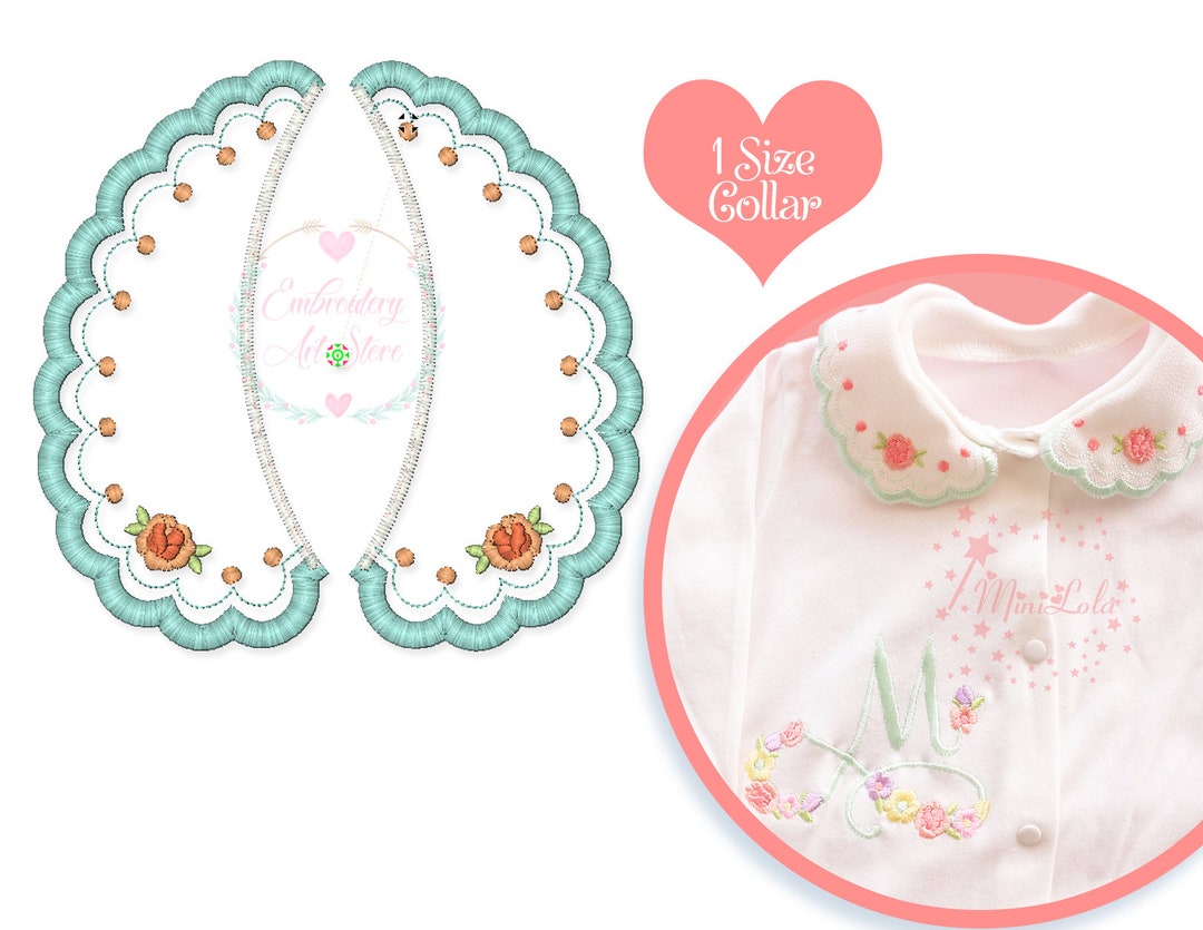 Polka-dot With Flowers Baby Collar Machine Embroidery Design, Applique ...