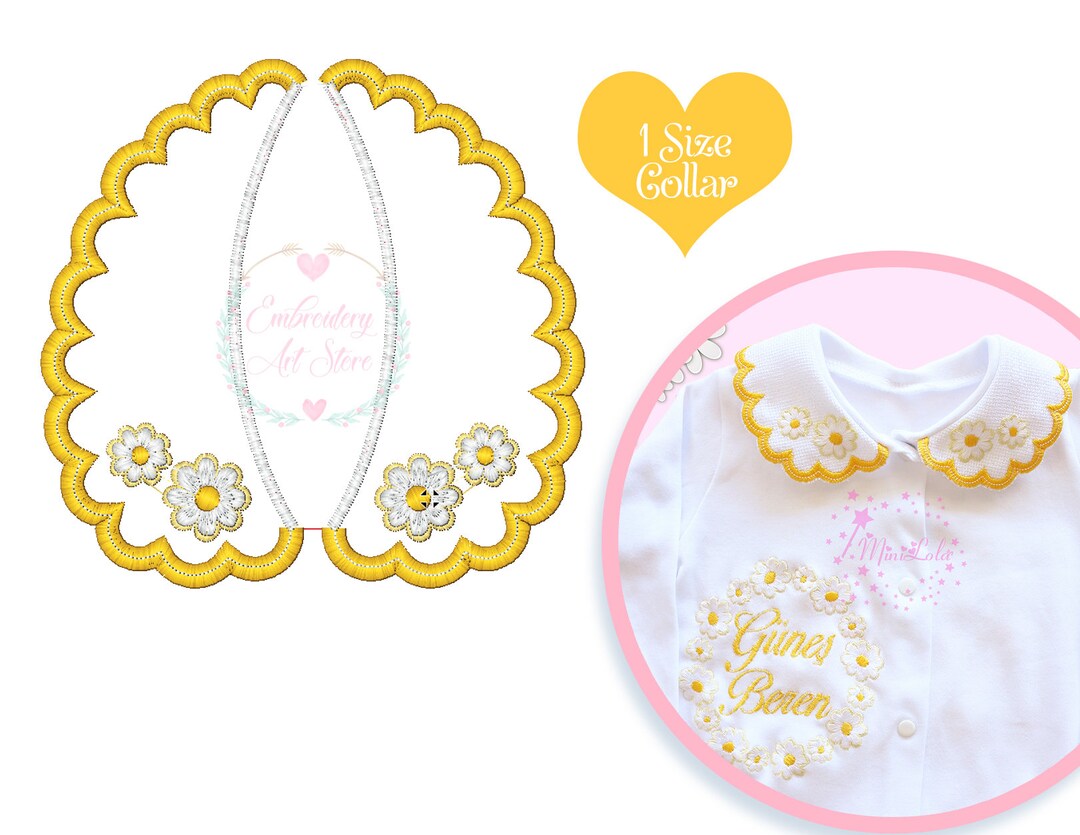 Daisy With Flowers Baby Collar Machine Embroidery Design, Applique Baby ...