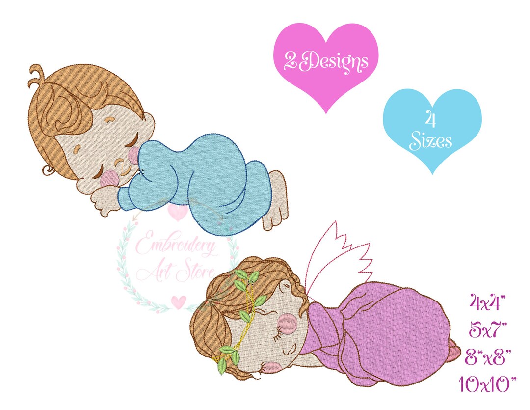 Sleep Baby Boy and Girl Embroidery Design, Angel Sleep Baby Design for ...