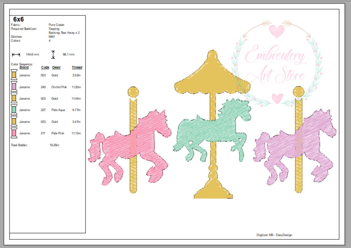 Sketch Carousel Horse Embroidery Design Rocking Horse Design - Etsy