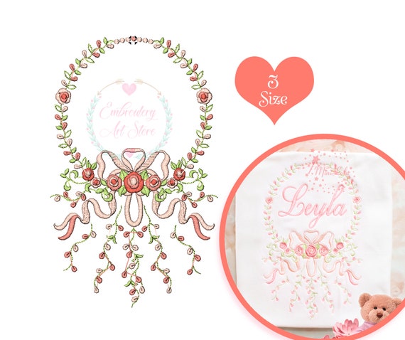 Rococo Floral Frame With Rose Embroidery Design Leaf With - Etsy