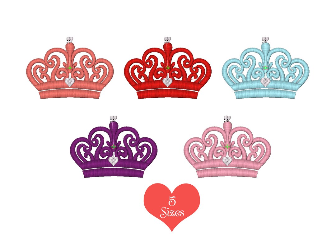 5 Sizes Crown Embroidery Designs - Princess Crown Machine Embroidery ...