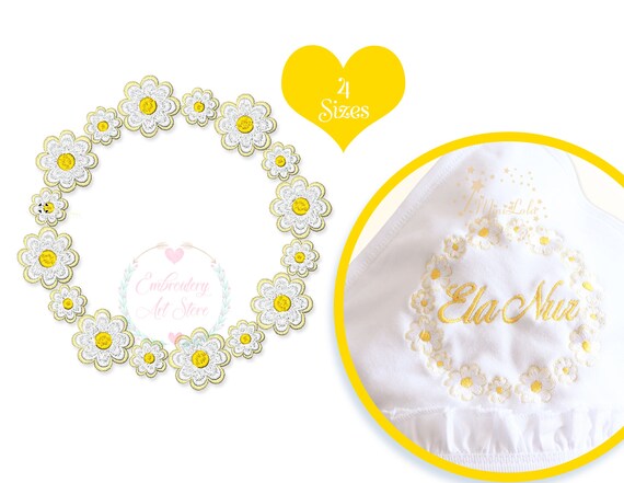 Circle With Daisy Frame Machine Embroidery Design Daisy - Etsy